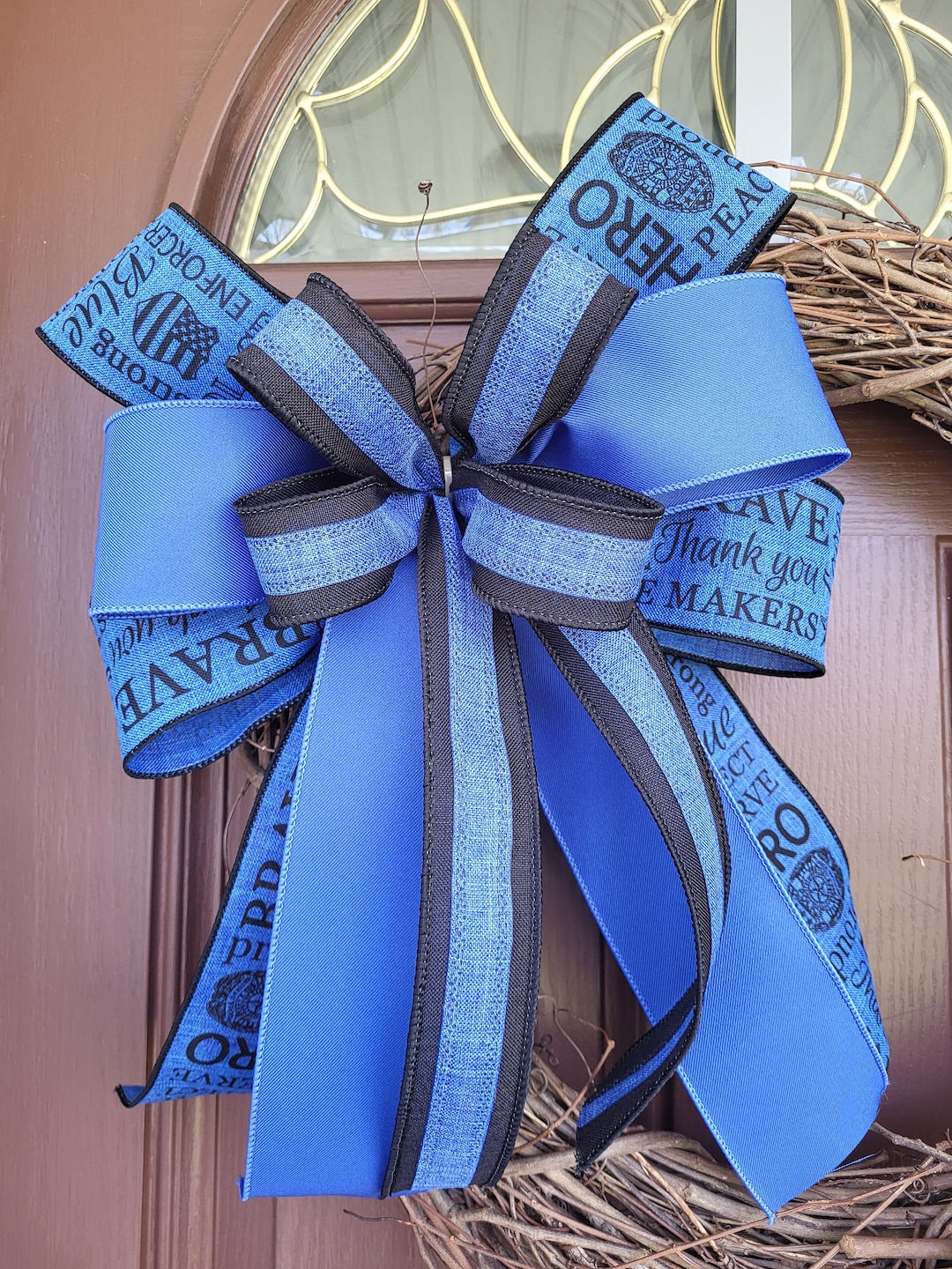 Police Bow, Bows for Wreaths, Blue and Black Bow, Lamppost Decoration ...