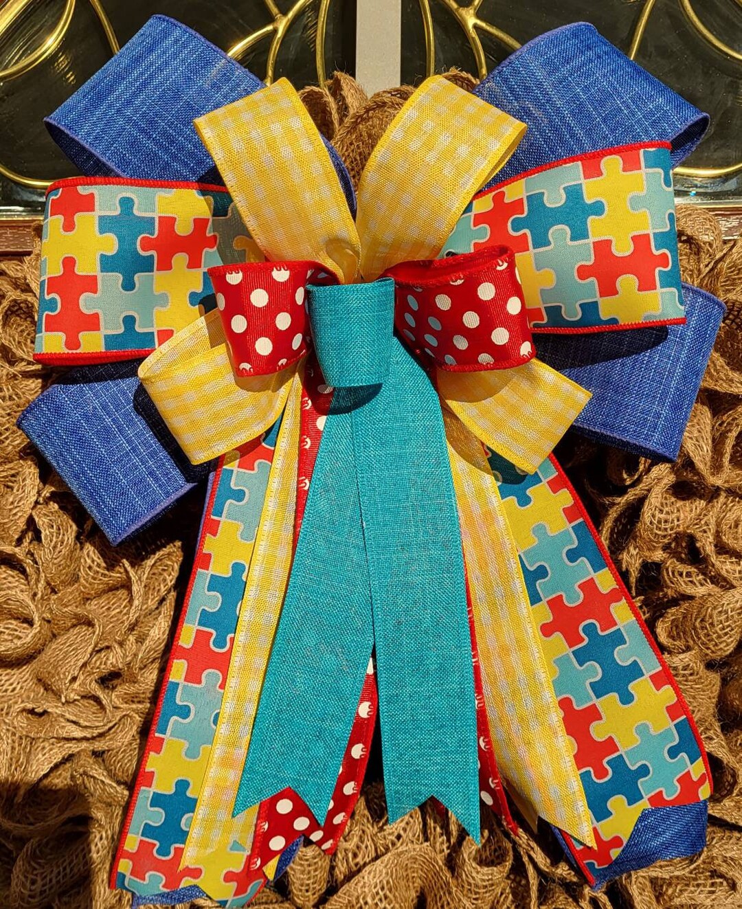 Autism Bow, Autism Awareness Bow, Wreath Bow, Premade Bow, Autism ...