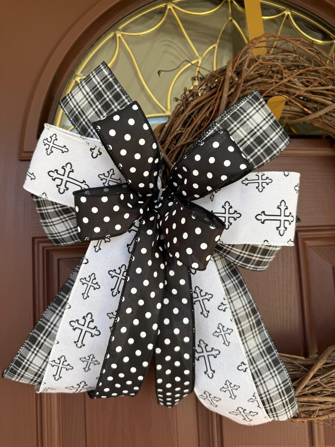 Religious Bow With Cross, Easter Bow for Wreath, Easter Wreath Bow ...