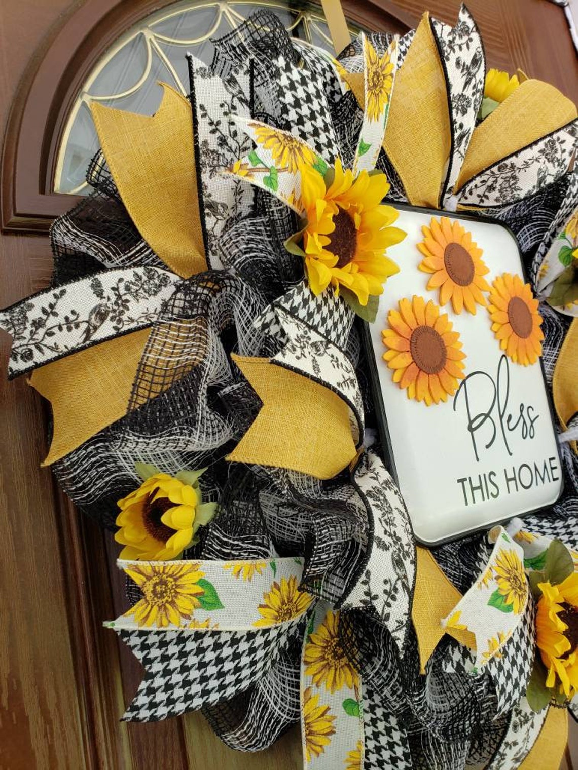 Sunflower Front Door Wreath Summer Sunflower Wreath Bless | Etsy