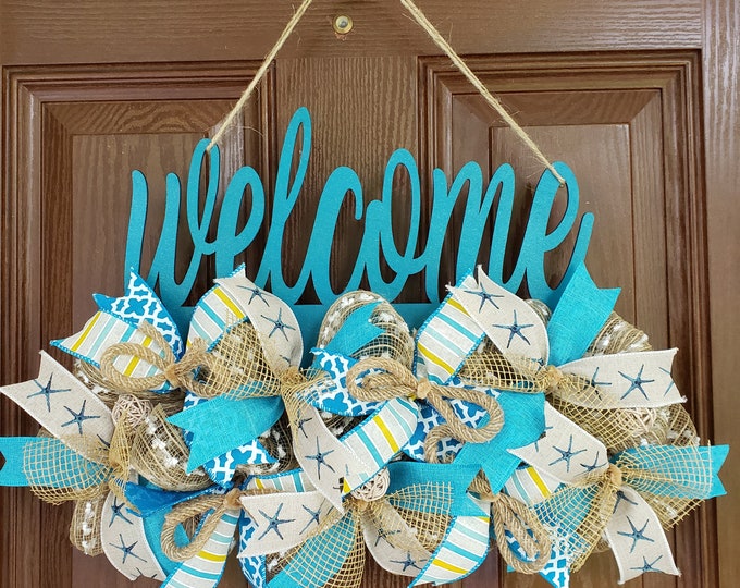 Welcome Beach Door Hanger Summer Beach Wreath Beach Decor - Etsy