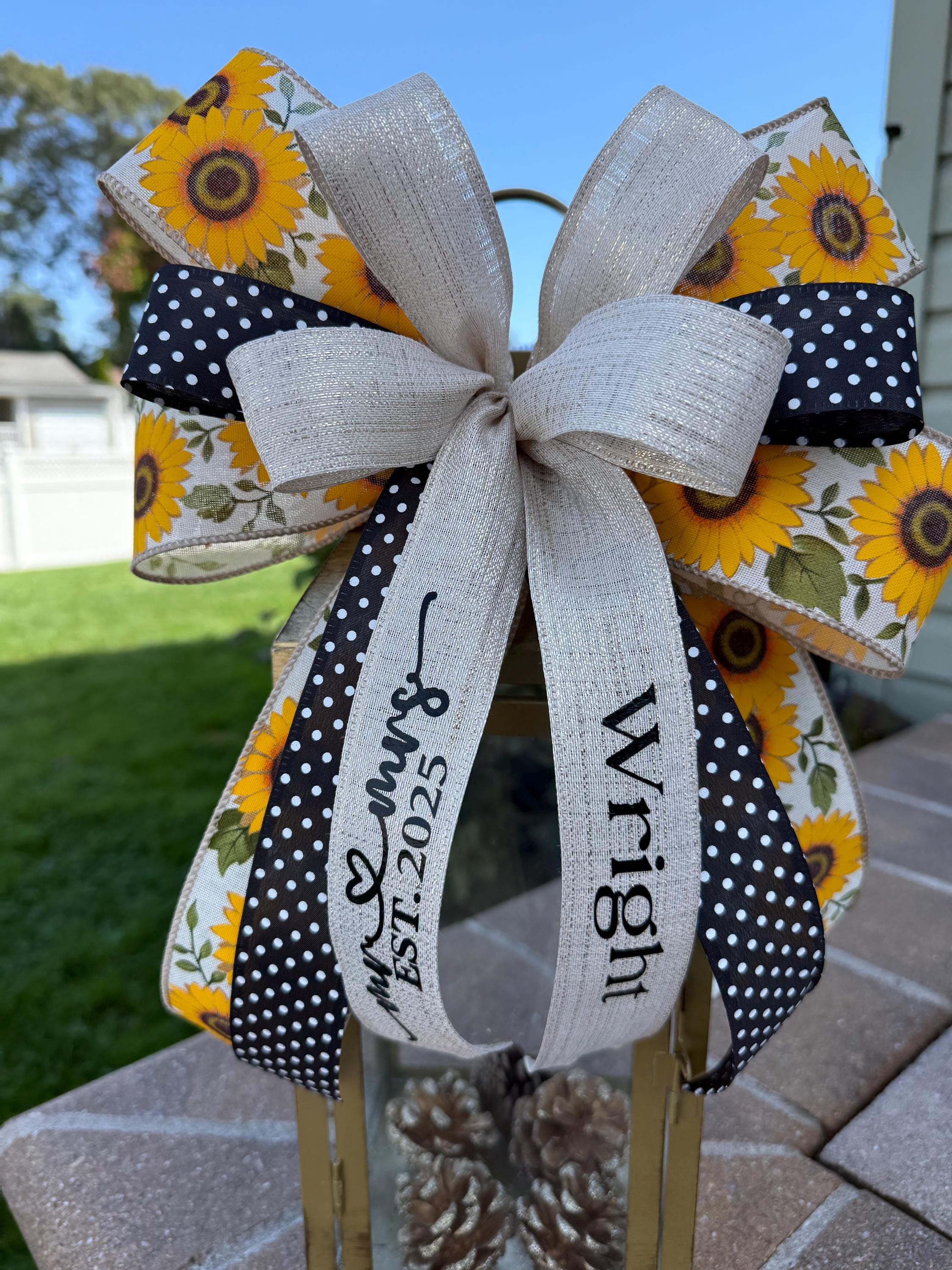 Personalized Bow for Wreath, Bridal Shower Gift Basket Bow, Custom ...