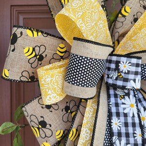 Bee Bow for Wreath, Bumble Bee Wreath Bow, Summer Bow, Yellow Bow ...