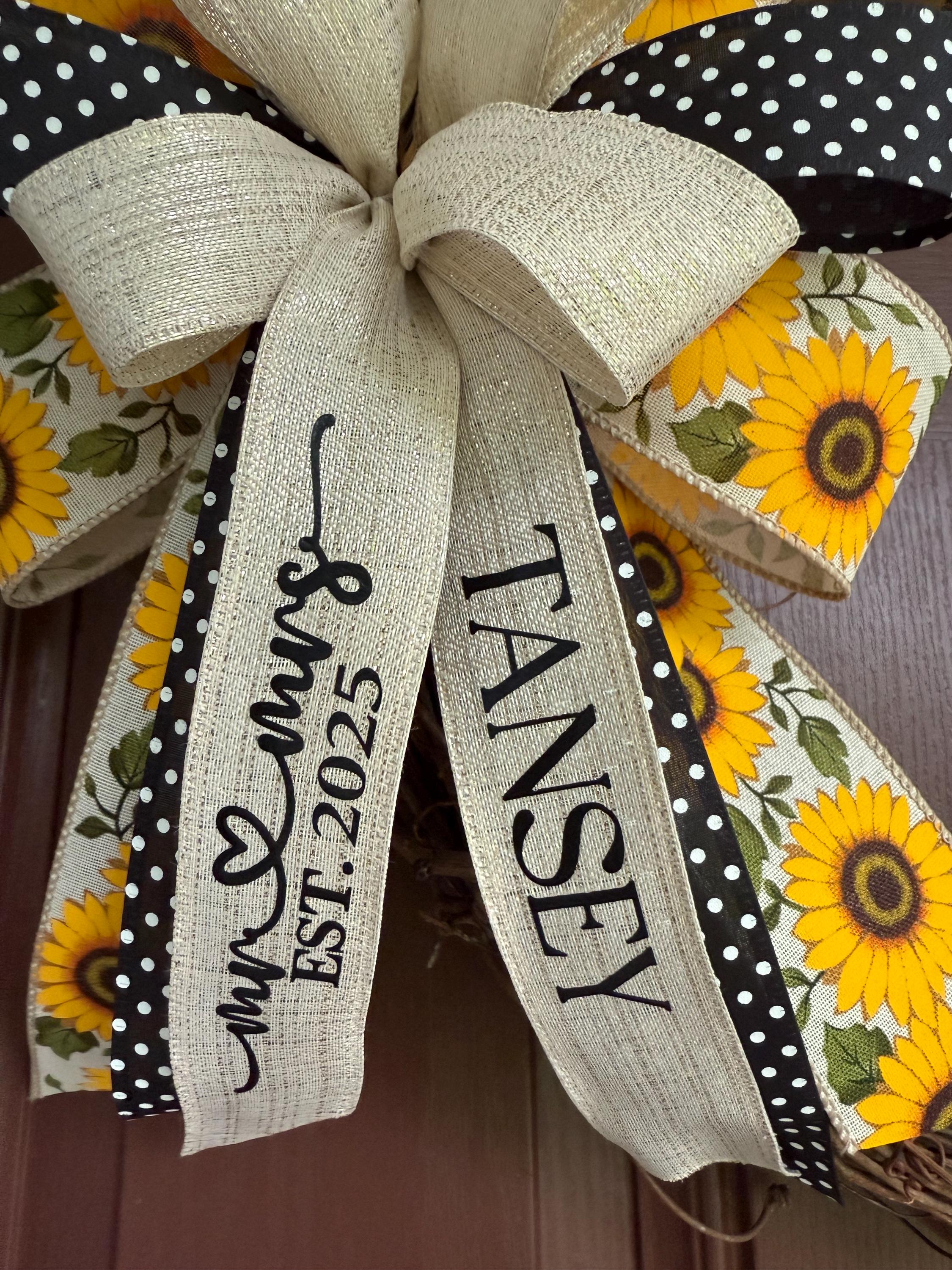 Personalized Bow for Wreath, Bridal Shower Gift Basket Bow, Custom ...