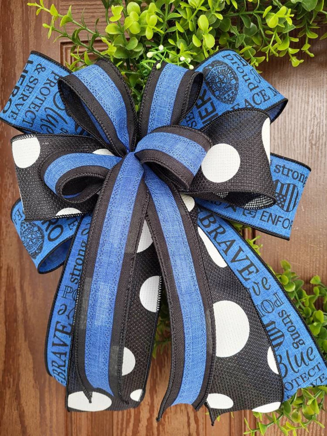 Police Bow, Bows for Wreaths, Blue and Black Bow, Lamppost Decoration ...