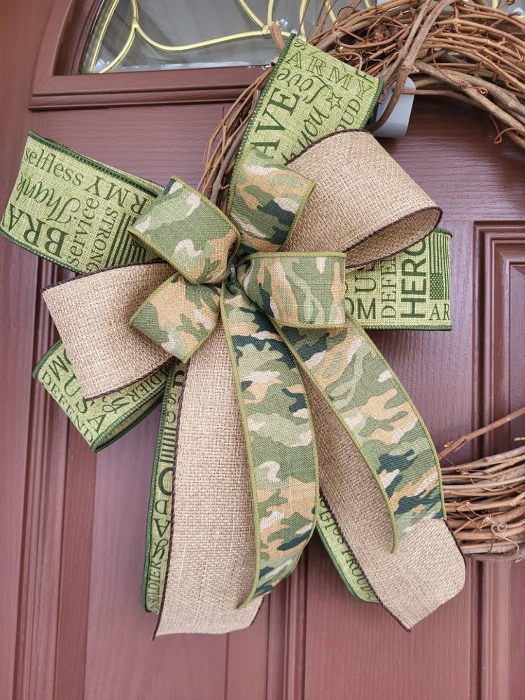 Army Bow, Army Bow With Tails, Army Wreath Bow, Bow for Wreaths ...