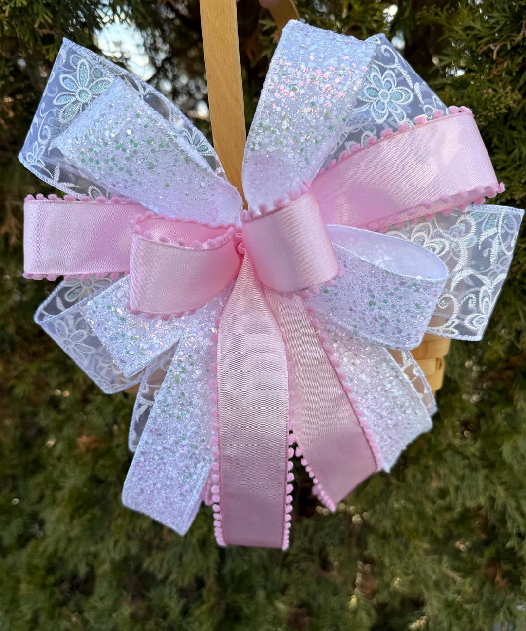 Pink Bow for Wreath, Pink and White Wreath Bow, Baby Girl Gift Bow ...