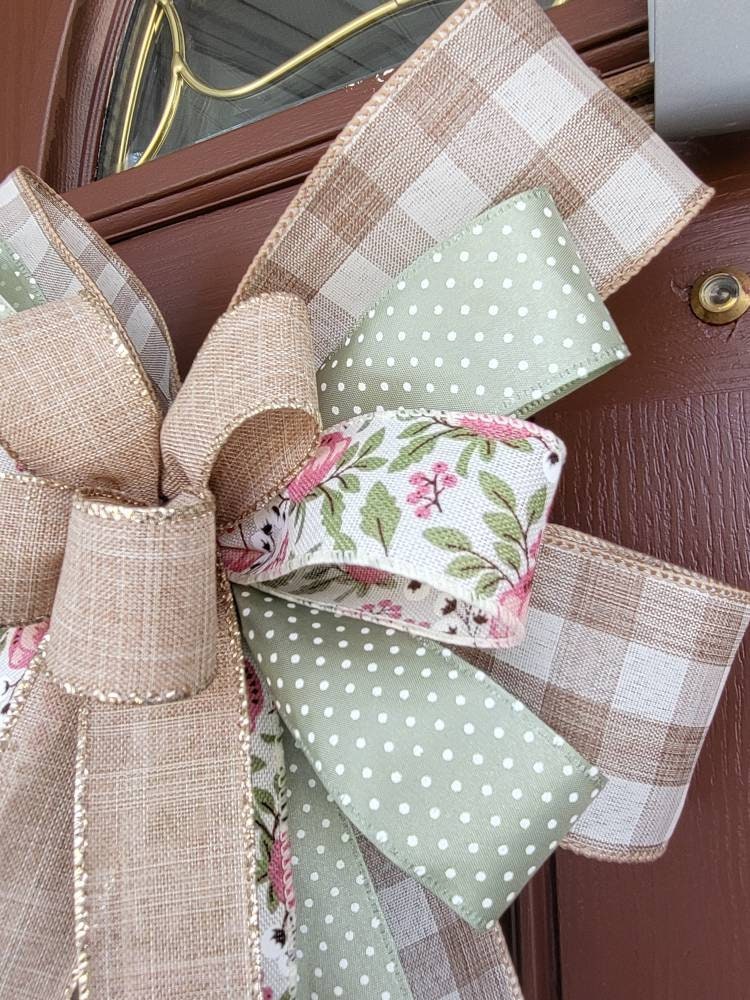 Farmhouse Bow for Wreath, Wreath Bow, Neutral Bow, Lantern Bow, Premade ...