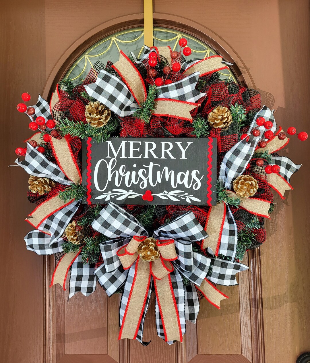 Christmas Wreath, Buffalo Plaid Christmas Wreath, Farmhouse Christmas ...