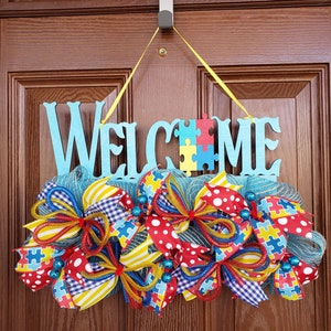 Autism Wreath Autism door hanger Autism Awareness wreath | Etsy