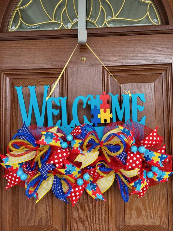 Autism Wreath Autism Door Hanger Autism Awareness Wreath - Etsy