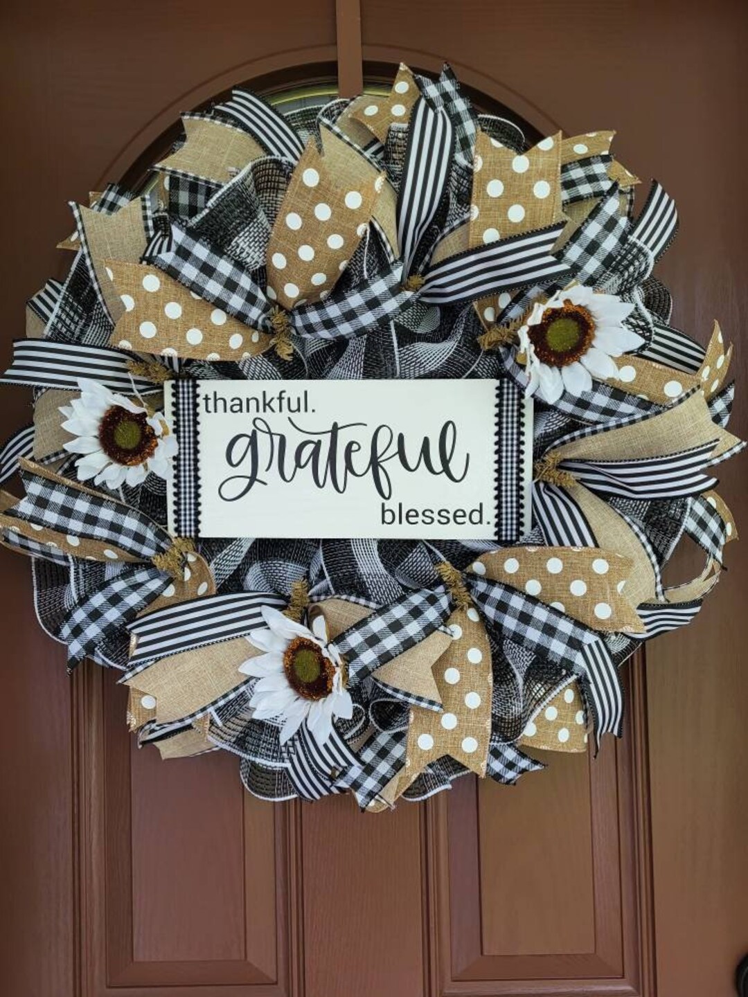 Thanksgiving Wreath, Thankful Grateful and Blessed Wreath, Fall Wreath ...
