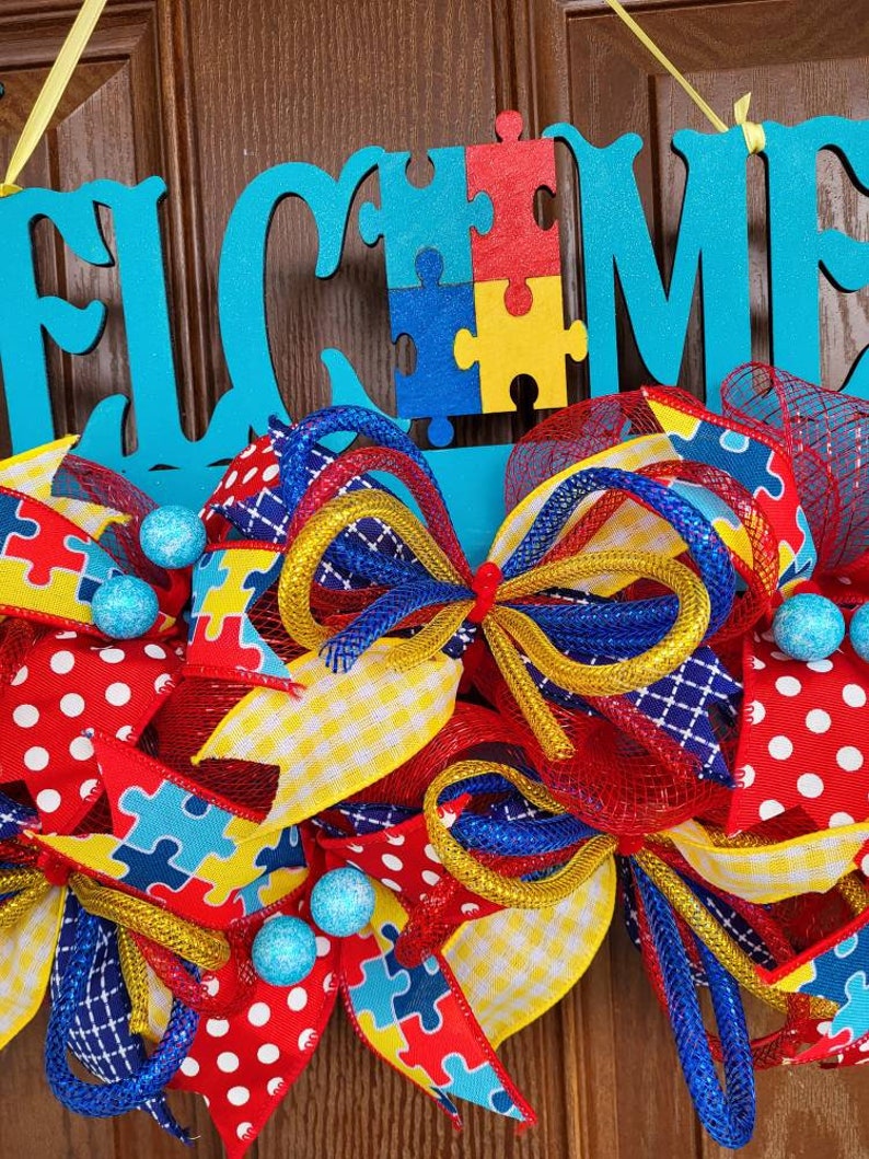 Autism Wreath Autism Door Hanger Autism Awareness Wreath - Etsy Autism Wreath Autism Door Hanger Autism Awareness Wreath - Etsy