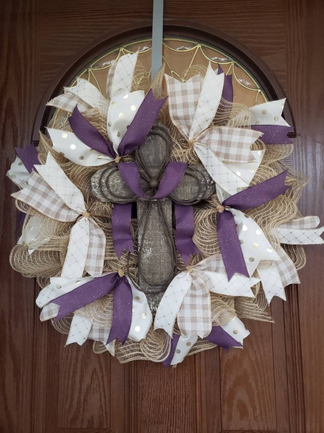 Religious Easter Wreath With Cross, Lent Wreath, Easter Door Decor ...