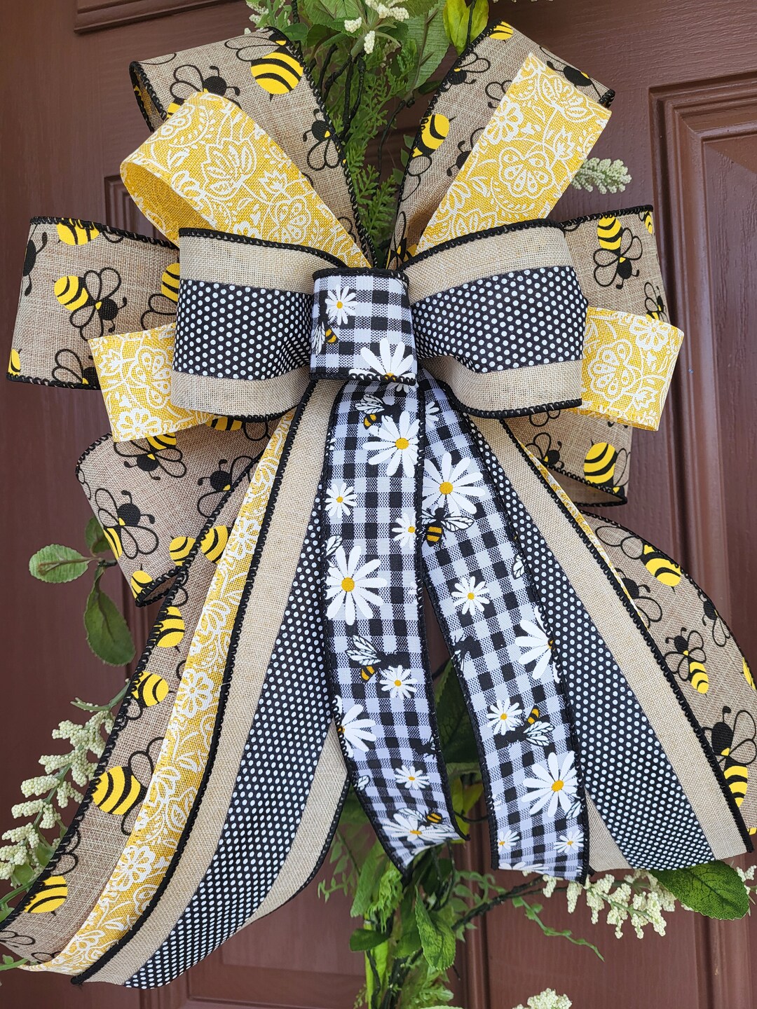 Bee Bow for Wreath, Bumble Bee Wreath Bow, Summer Bow, Yellow Bow ...
