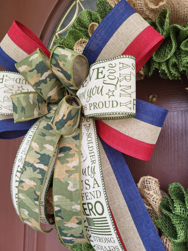 Army Bow Army Bow With Tails Army Wreath Bow Bow for - Etsy
