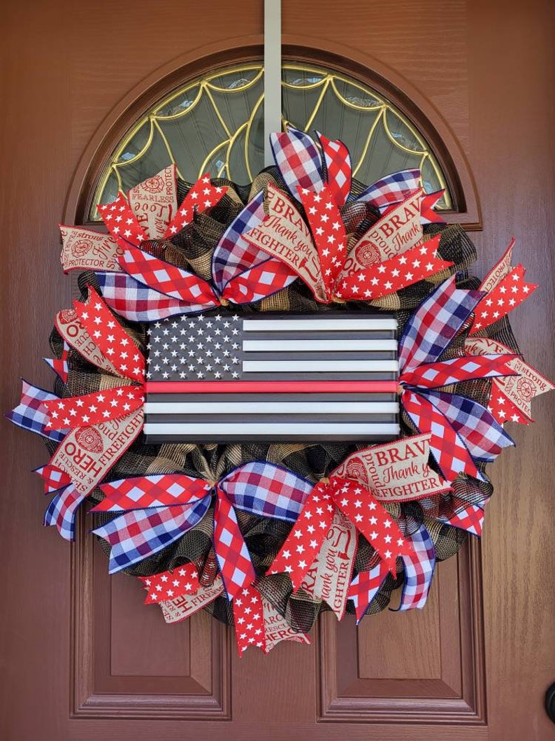 Firefighter Wreath, Fireman Wreath, Front Door Wreath, Firefighter Gift ...