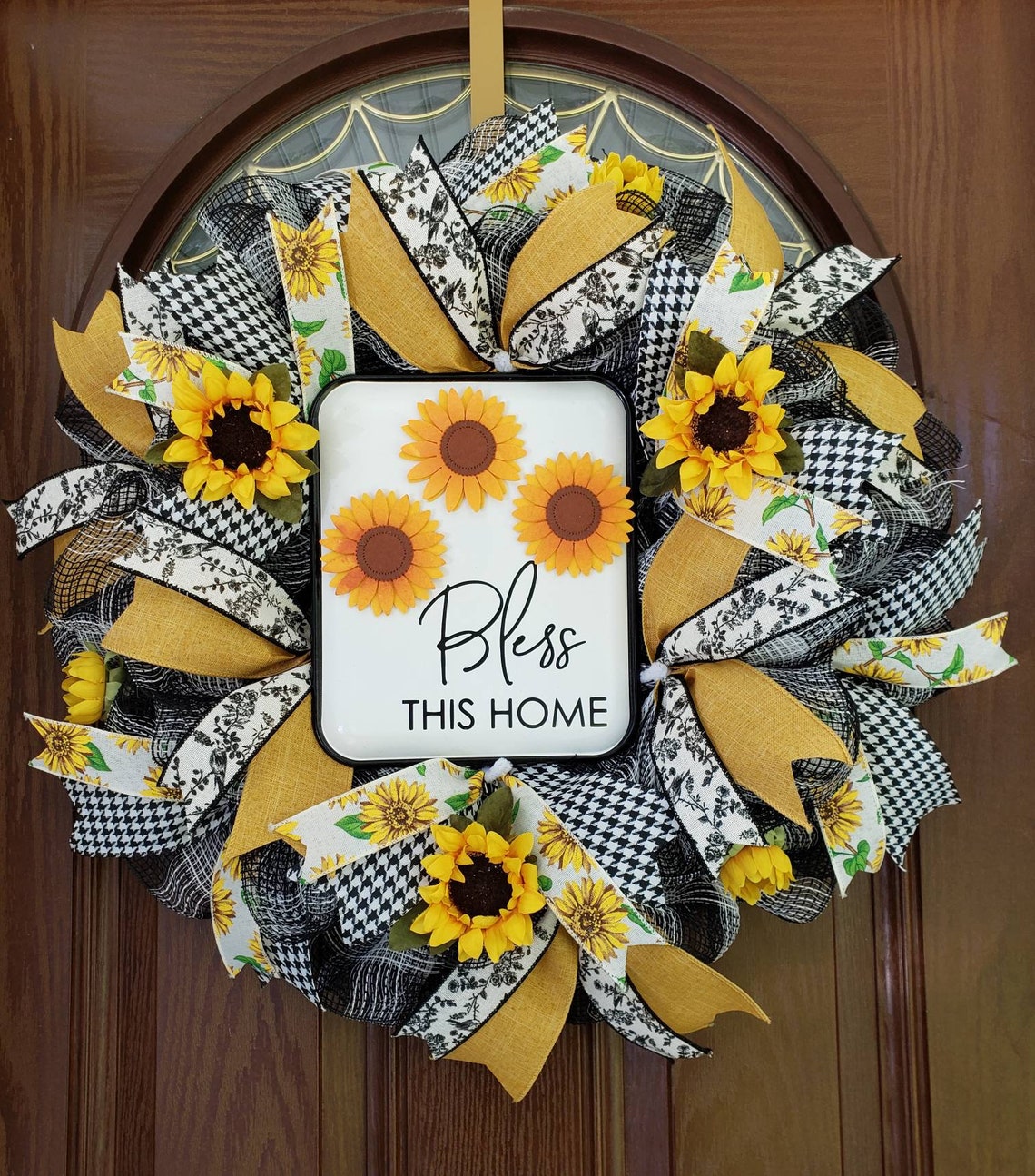 Sunflower Front Door Wreath Summer Sunflower Wreath Bless | Etsy