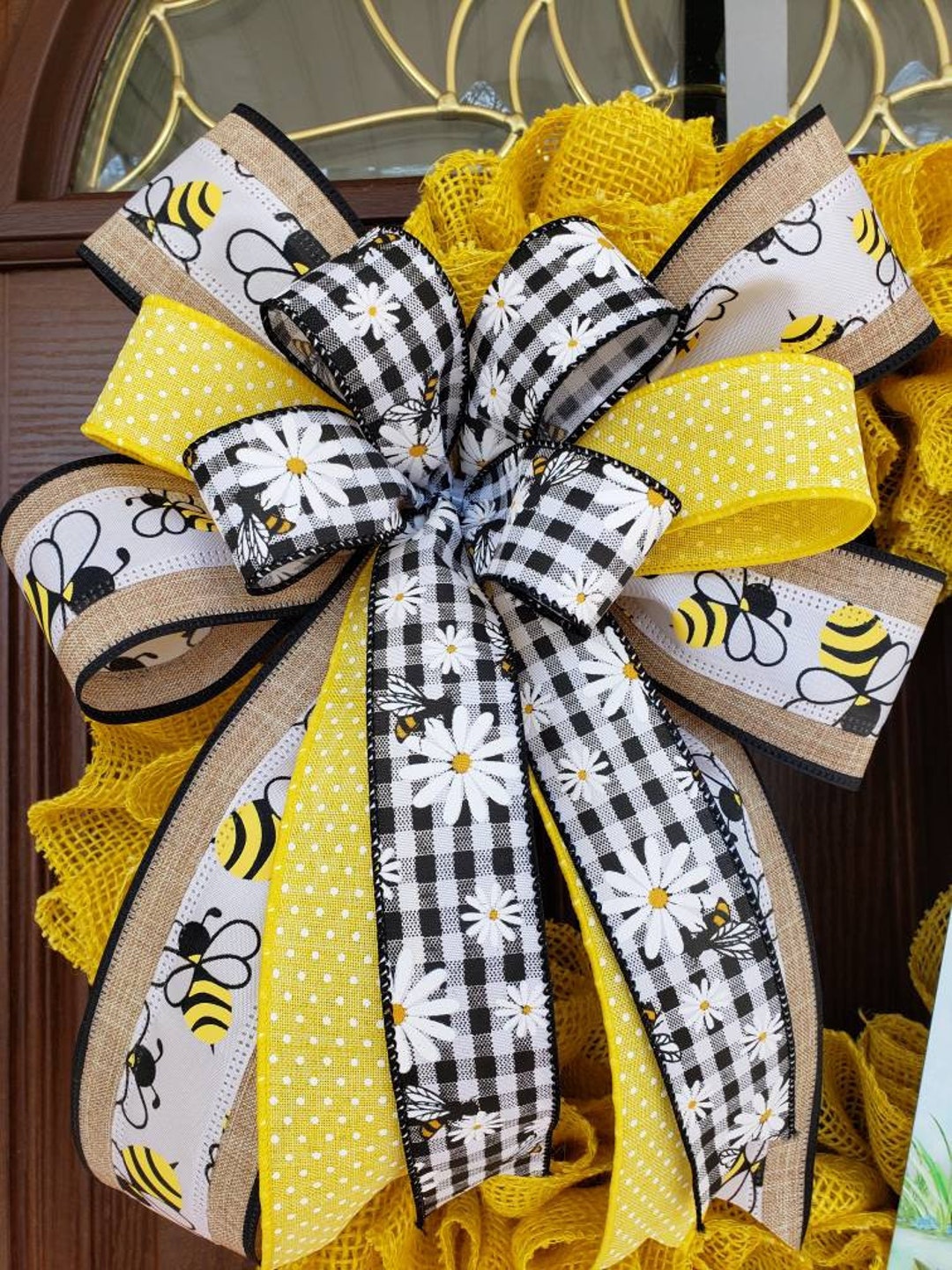 Bee Bow, Yellow Bee Wreath Bow, Bumble Bee Bow, Yellow Black Bow ...