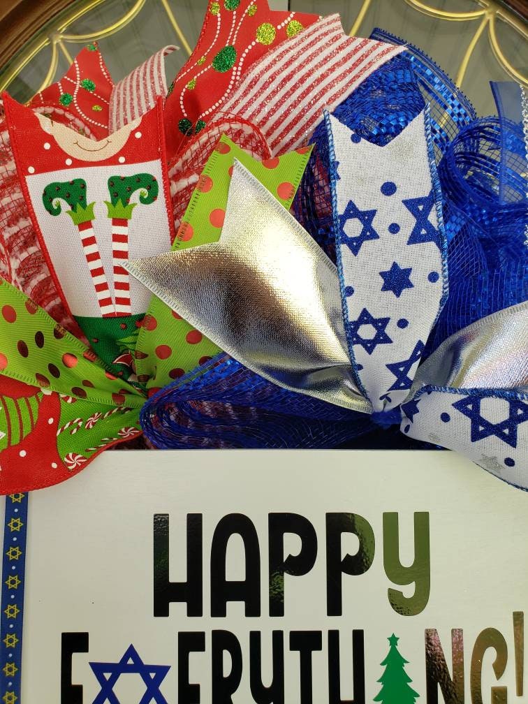 Chrismukkah Christmas Hanukkah Wreath Hanukkah Christmas - Etsy