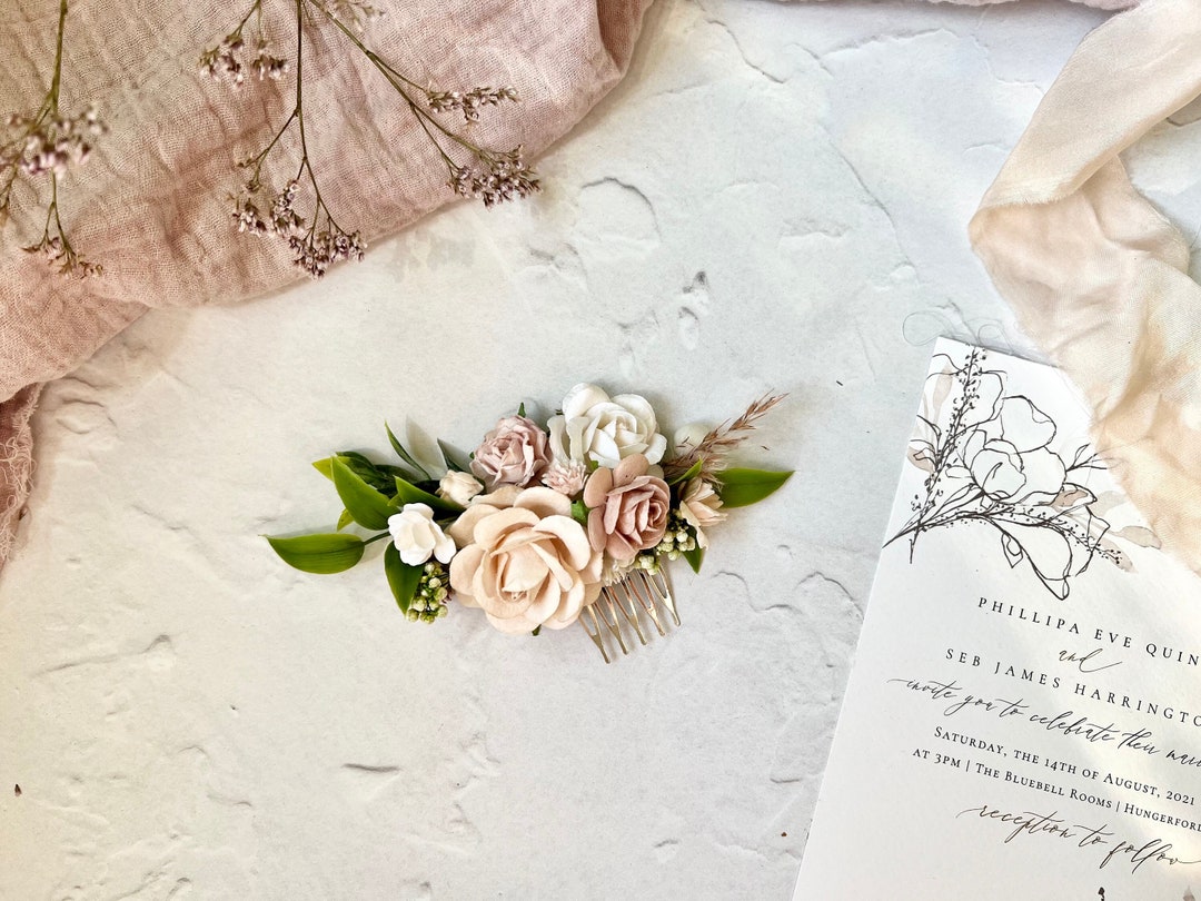 Flower Hair Comb, Blush, Pink and White Floral Hair Comb, Bridal Hair ...