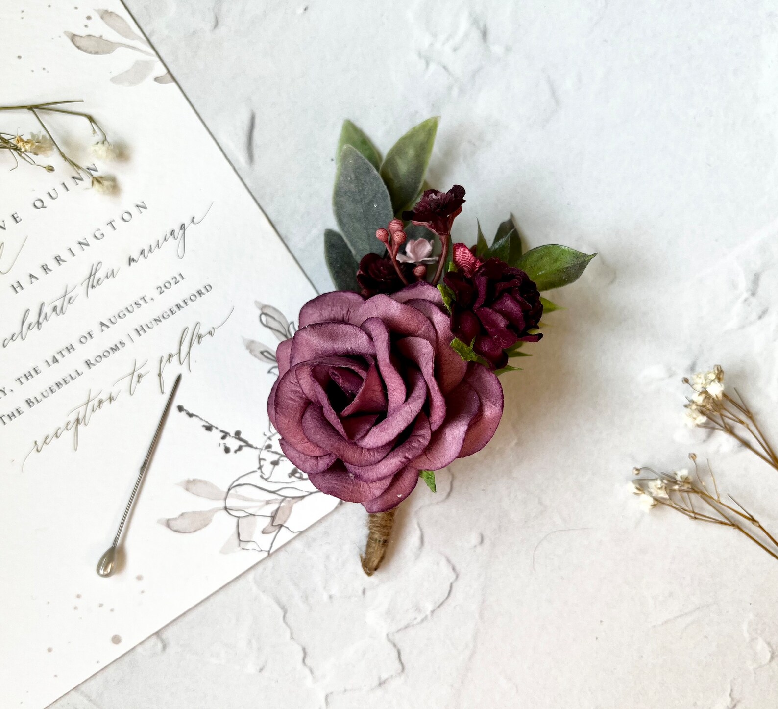 One Flower Boutonnière, Mauve, Plum and Pink Button Hole, Grooms Rustic ...
