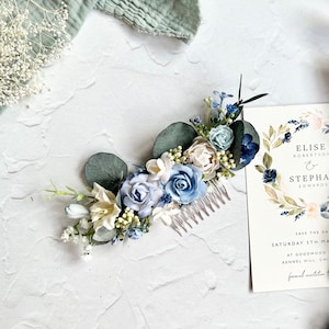 Dusty Blue and White Flower Hair Comb, Paper Flower Hair Piece, Bridal ...