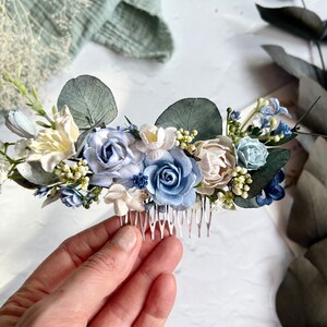 Dusty Blue and White Flower Hair Comb, Paper Flower Hair Piece, Bridal ...