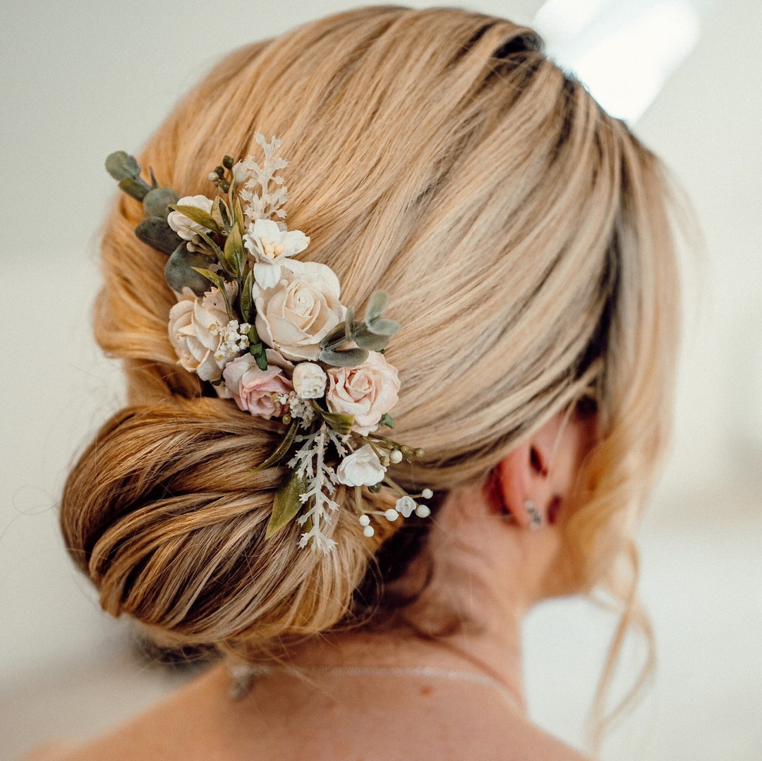 Flower Hair Comb, Blush, Pink and White Floral Hair Comb, Bridal Hair ...
