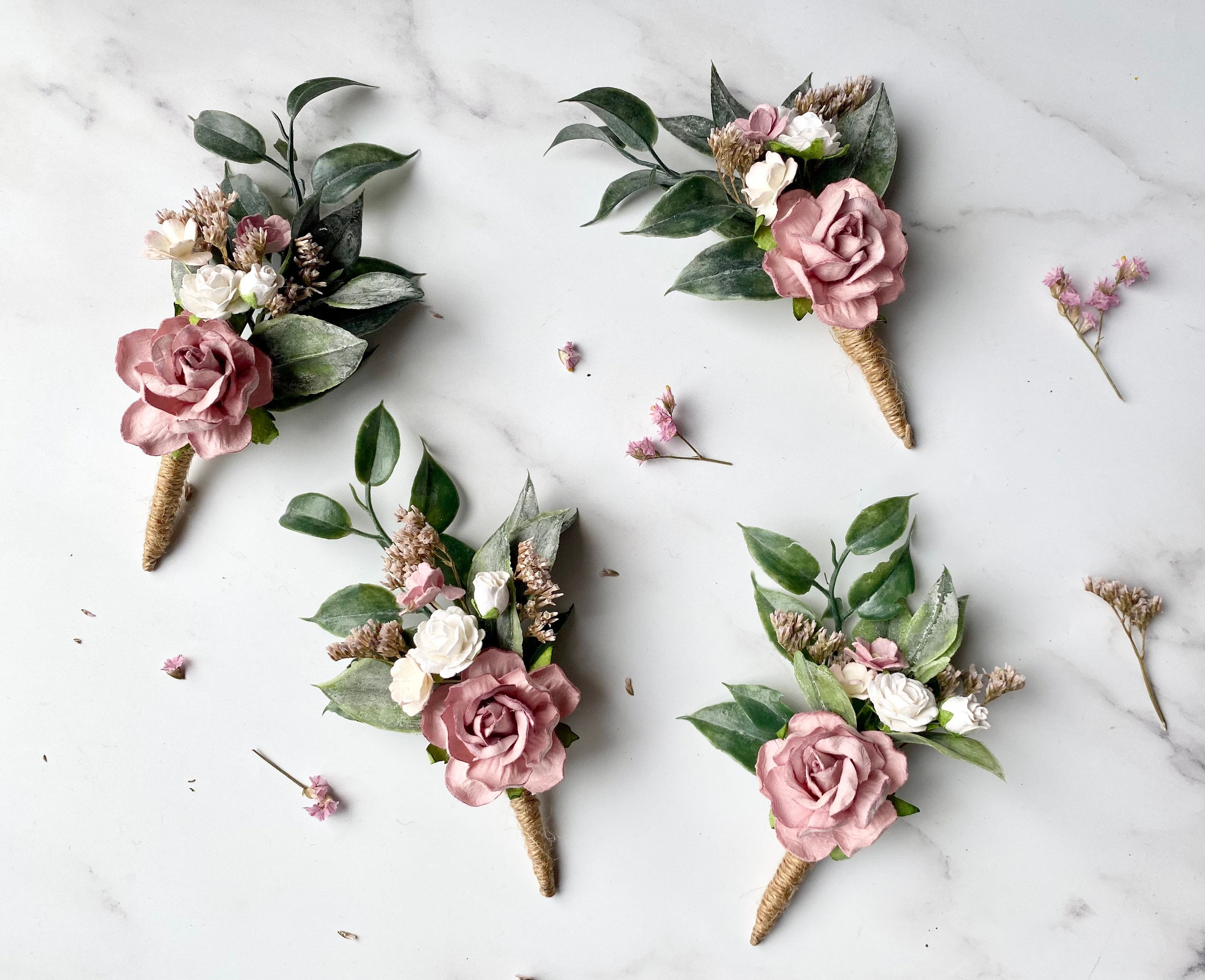 One Flower Boutonnière, Dusty Pink and White Button Hole, Grooms Rustic ...