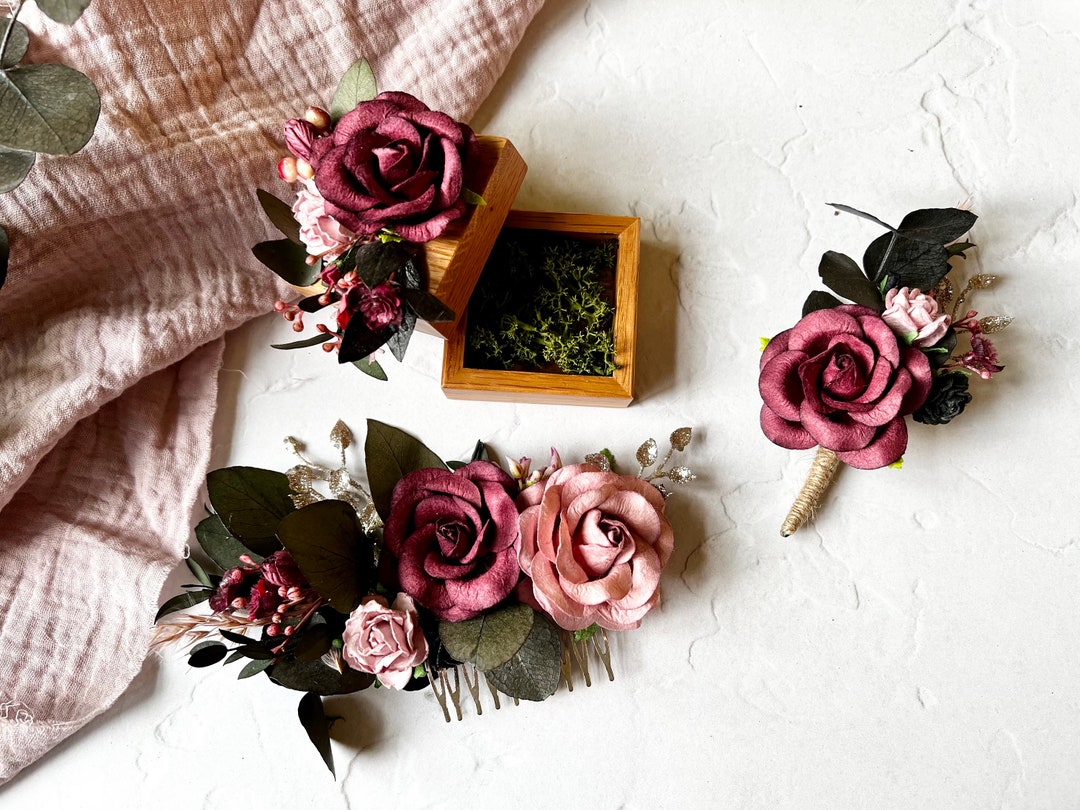 One Flower Boutonnière, Dusty Pink and Burgundy Button Hole, Grooms ...