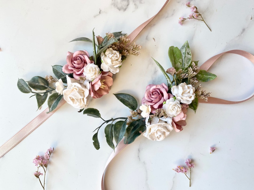 Flower Corsage Bridesmaid Corsage Wrist Corsage Bridal Bracelet Wedding Corsage Prom Corsage Dusty Pink Corsage Etsy UK