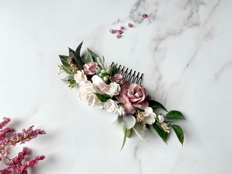 Dusty Pink and White Hair Comb Bridal Hair Comb Flower Hair - Etsy