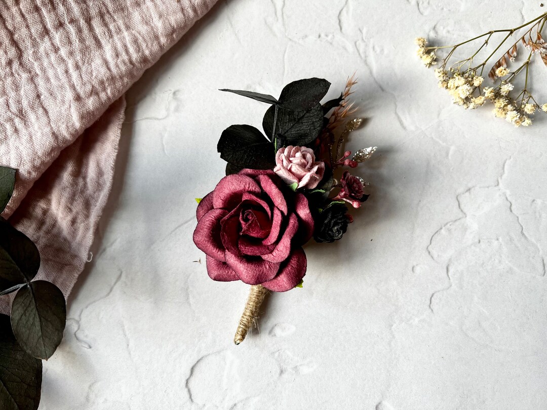 One Flower Boutonnière, Dusty Pink and Burgundy Button Hole, Grooms ...