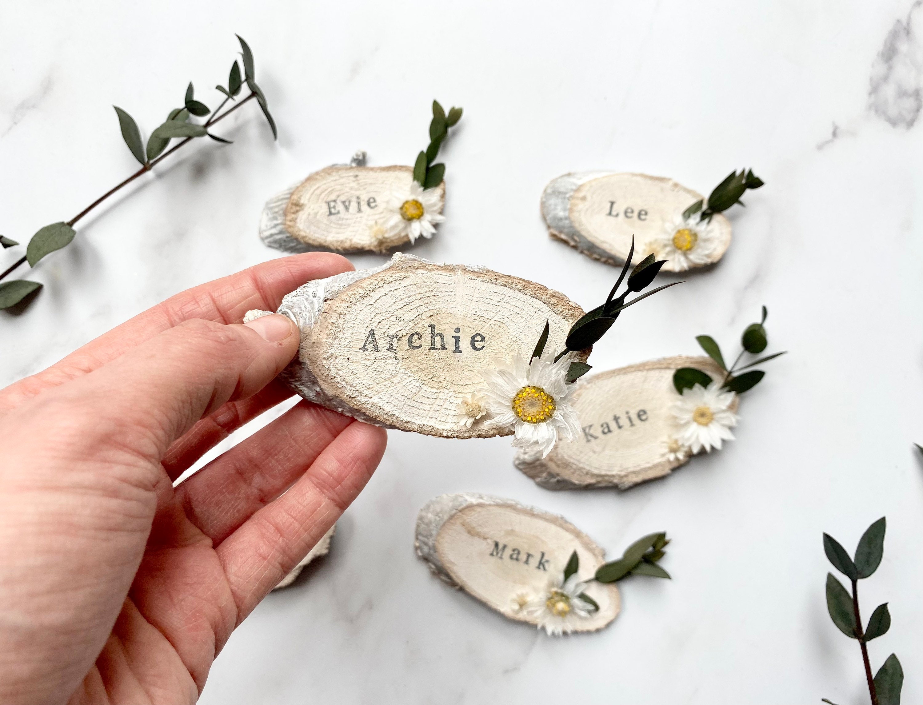 Rustic Place Names, Wooden Place Cards, Floral Place Names, Eucalyptus ...