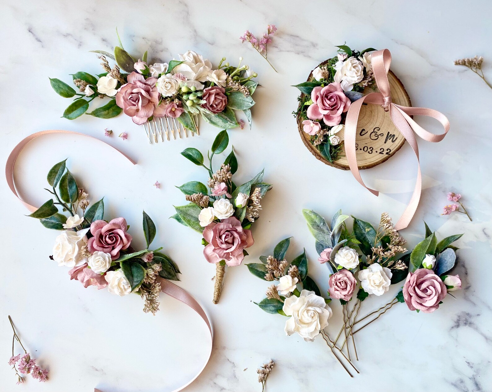 Dusty Pink and White Hair Comb Bridal Hair Comb Flower Hair - Etsy UK