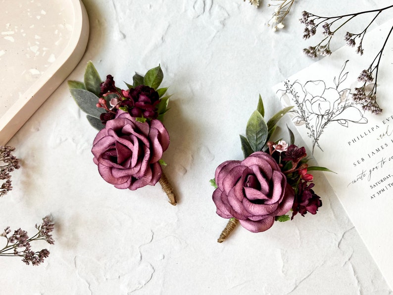 One Flower Boutonnière, Mauve, Plum and Pink Button Hole, Grooms Rustic ...