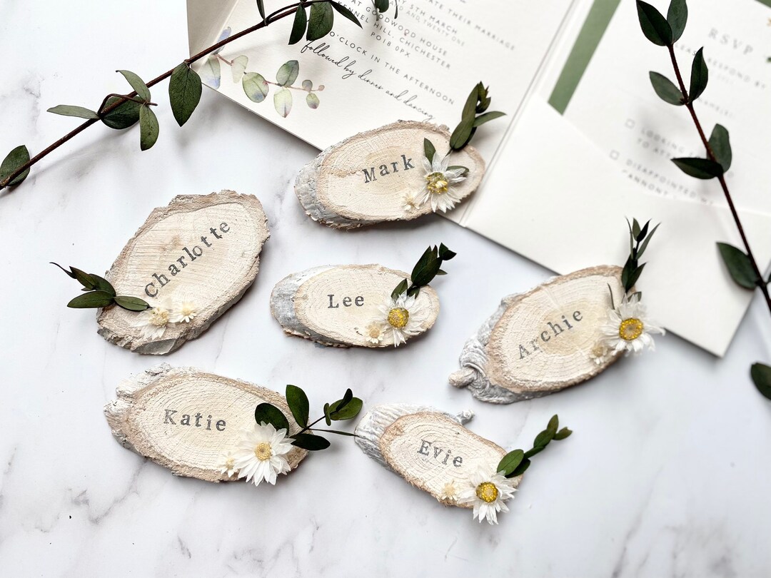 Rustic Place Names, Wooden Place Cards, Floral Place Names, Eucalyptus ...