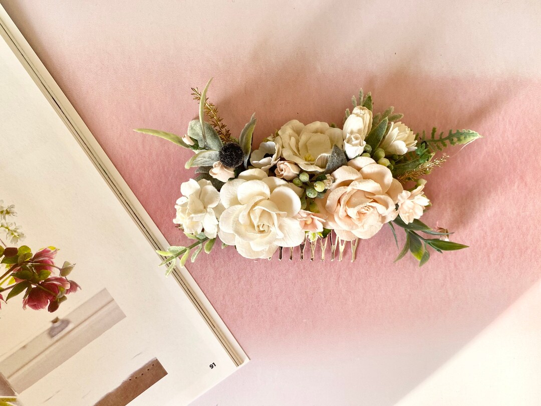 Blush and Ivory Hair Comb, Bridal Hair Comb, Flower Hair Comb - Etsy