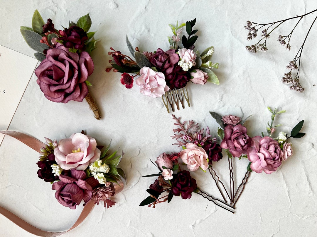 Mauve and Pink Wedding Accessory Set, Grooms Rustic Boutonnières ...