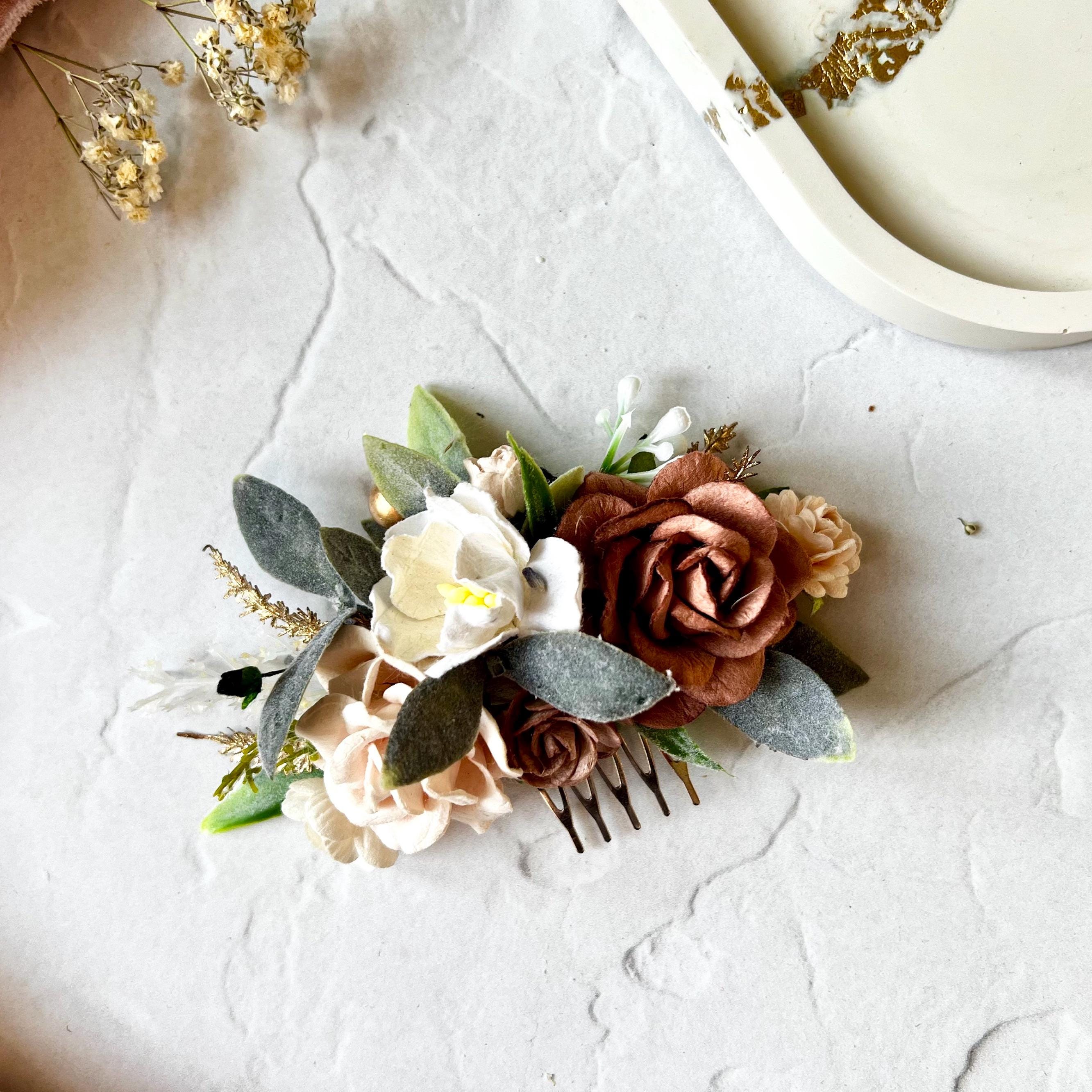 Taupe, Champagne and Blush Flower Hair Comb, Bridal Hair Accessory ...