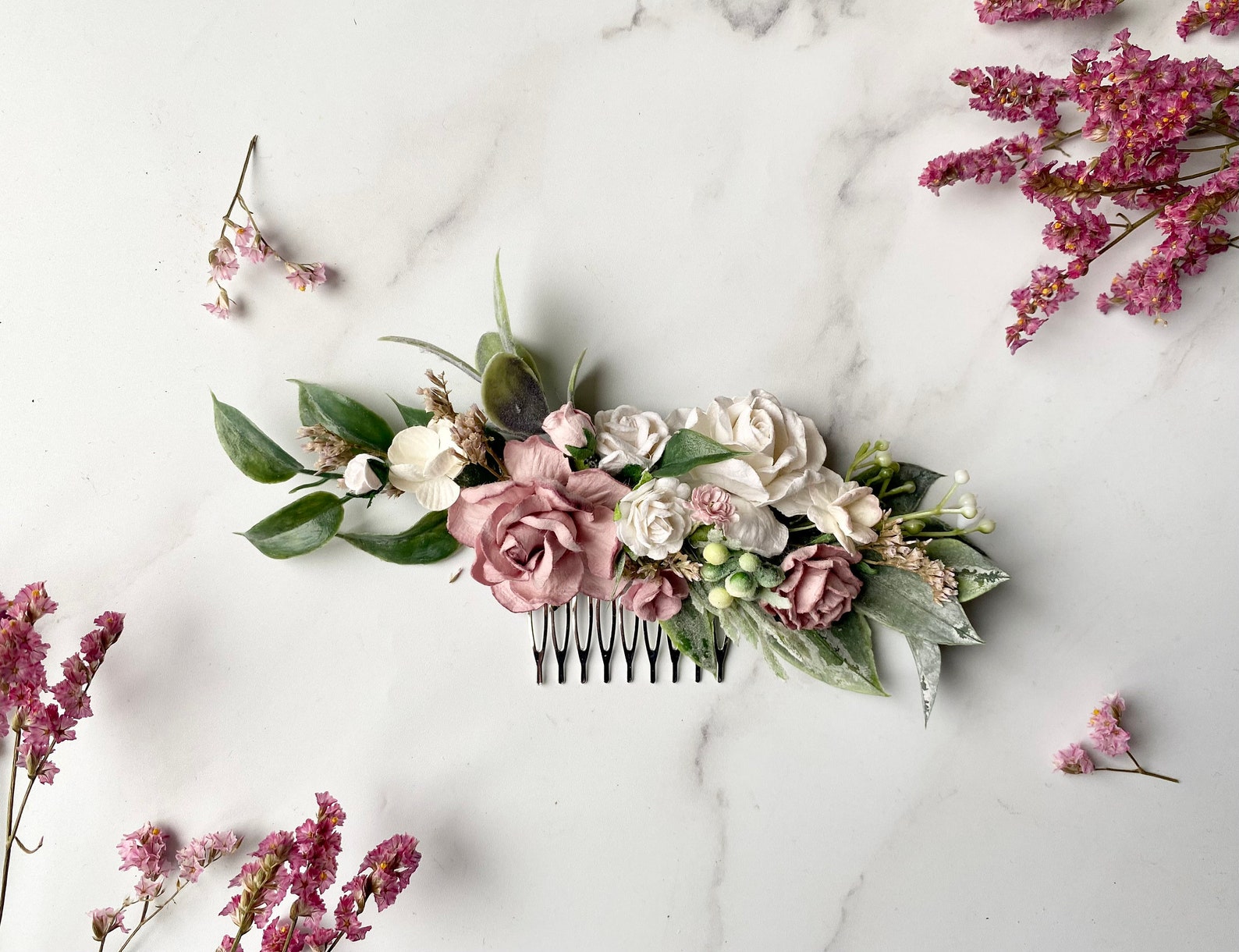 Dusty Pink and White Hair Comb Bridal Hair Comb Flower Hair - Etsy