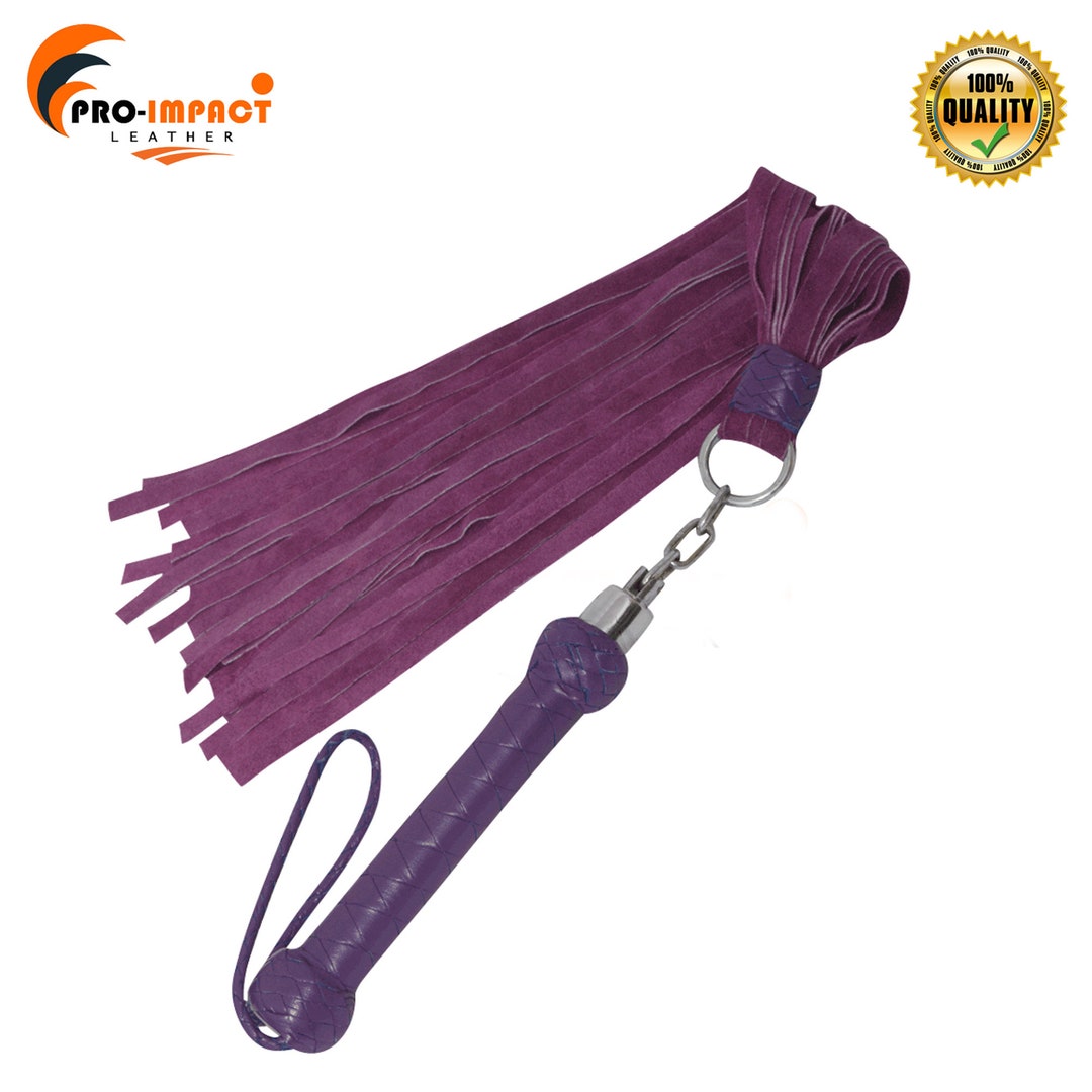 Leather BDSM Flogger Revolving Ring Sturdy Handle L Genuine Purple ...