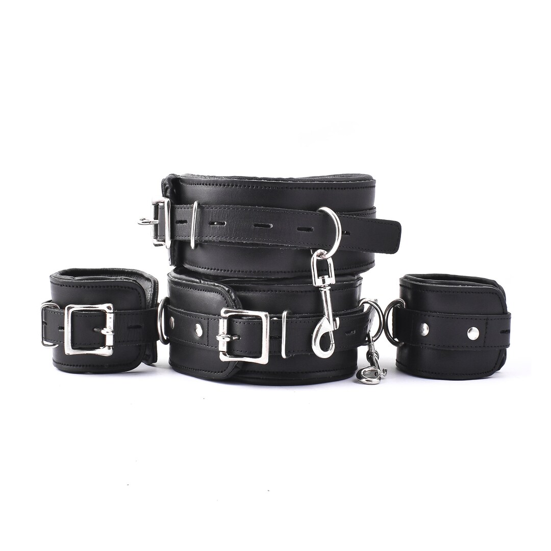 BDSM Premium Black Restraints padded & Locking Thigh Wrist Cuffs Bondage Restraints Set - Etsy