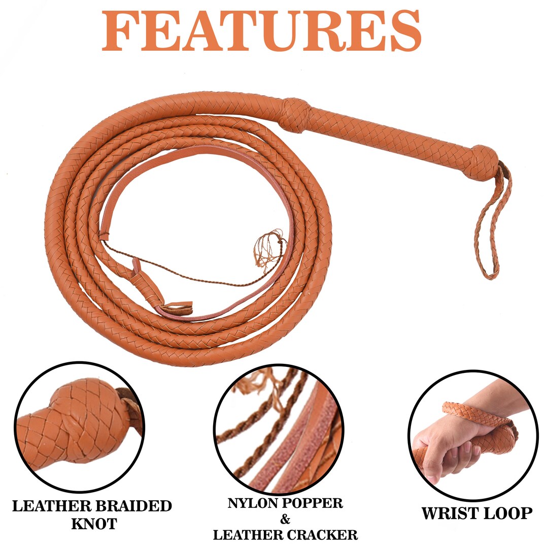 Genuine Cow-hide Leather Bull-whip 4 TO 10 Feet Long 12 Plaits Indiana ...