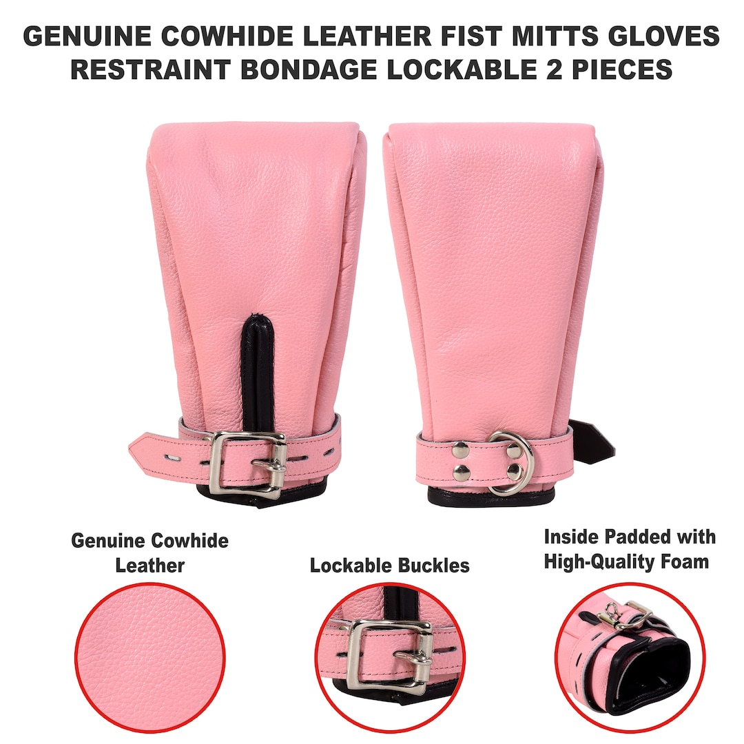 BDSM Pink Leather Mitts for Sex Cowhide Hand Cuffs Restraints - Etsy UK