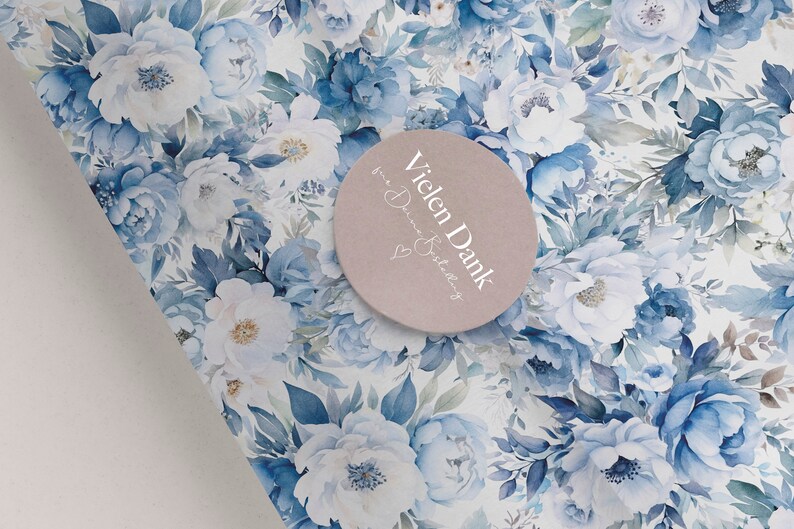 Blue Floral Tissue Paper, up to 10 Sheets / Beautiful Wrapping Paper ...
