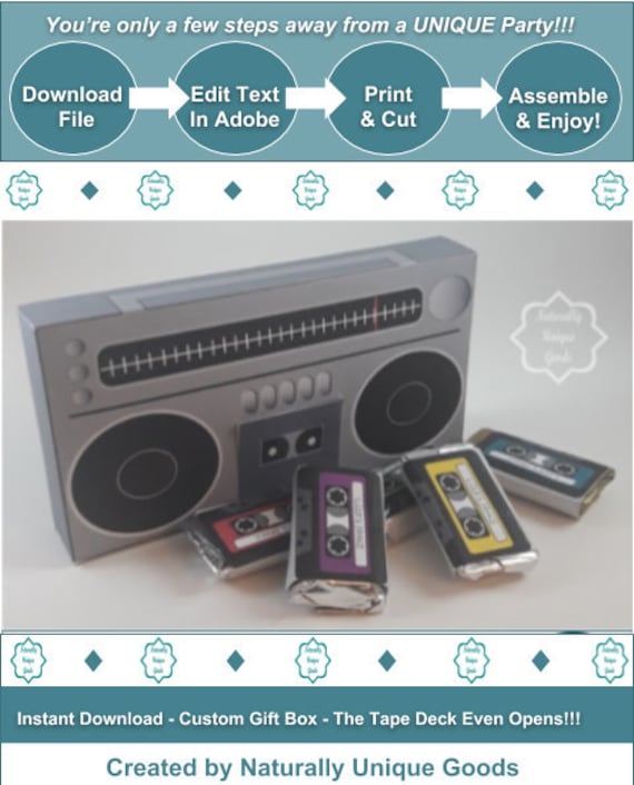Gift Box Hip Hop Music Theme Boombox & Mini Mixtape Wrappers | Etsy