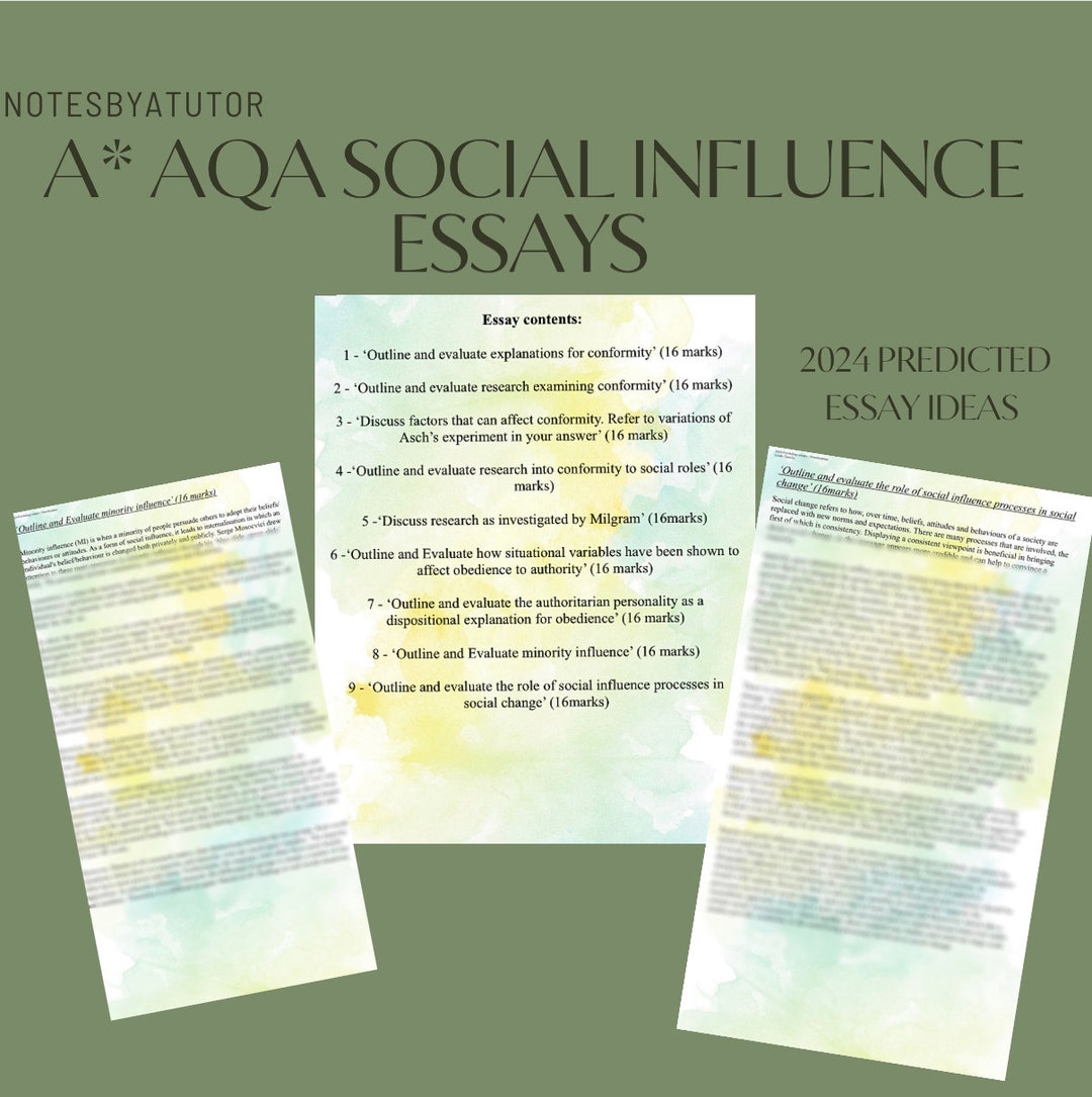 A* AQA A-level Psychology Social Influence 16 Mark Essays - Etsy UK