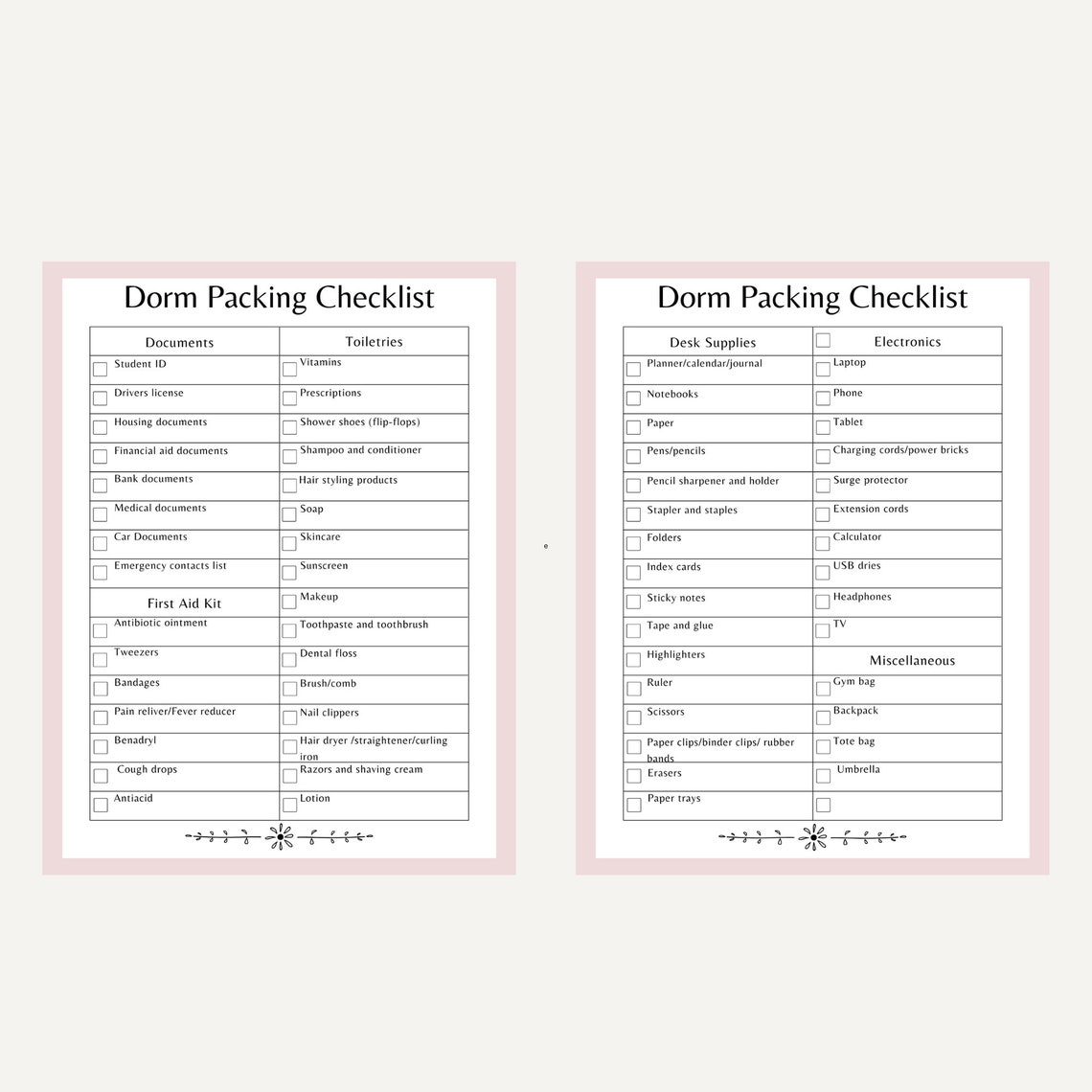 College Packing Checklist - Dorm College Move in List - Digital ...
